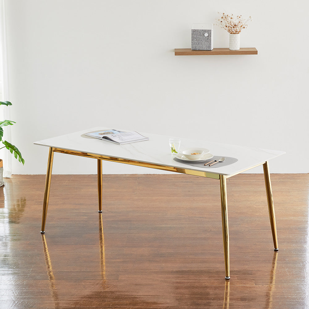 [RIS] *Pocelaine Ceramic* Dining Table (Gold Frame) – Monster-living